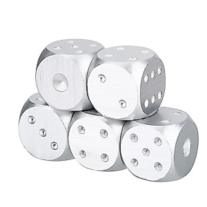 Precision Aluminum Alloy Dice Solid Metal Dice Set Table Game Dice Poker Games Dices Set with Case 5pcs (Silver-Rectangle Box)