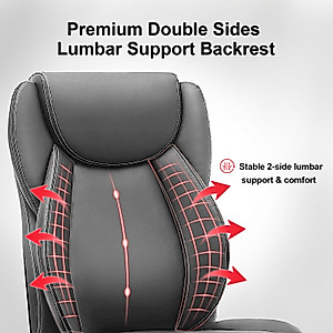 400lbs Big and Tall Office Chair, Ergonomic Home Computer Desk Leather Chair with Padded Flip-up Arms, Adjustable Tilt Lock, Double Lumbar Support, Swivel Chair for Adult Working&Study(Gray)