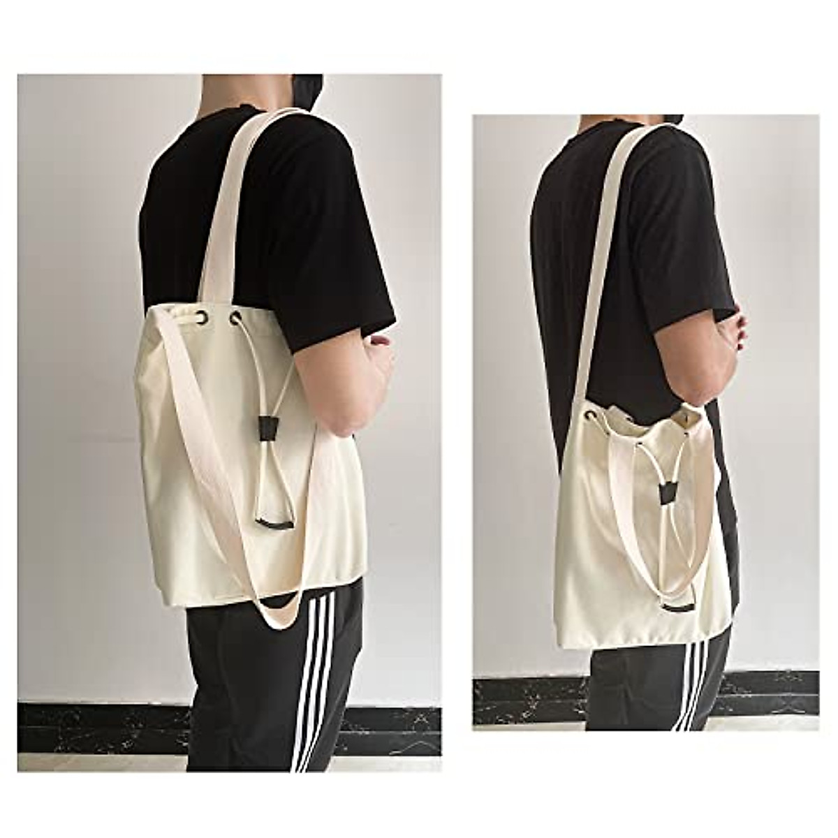 Diesisa Canvas Tote Bag with Drawstring & Inner Zipper Pocket, Cute Tote bags for Women, Shoulder Bag/Messenger Bag/School Totes for college