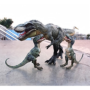 Gemini&Genius 3-Piece Dinosaur Set with T-Rex & Cubs, Action Figures, Moveable Jaw, Cake Topper, Party Gift for Kids 3-12 Years Old