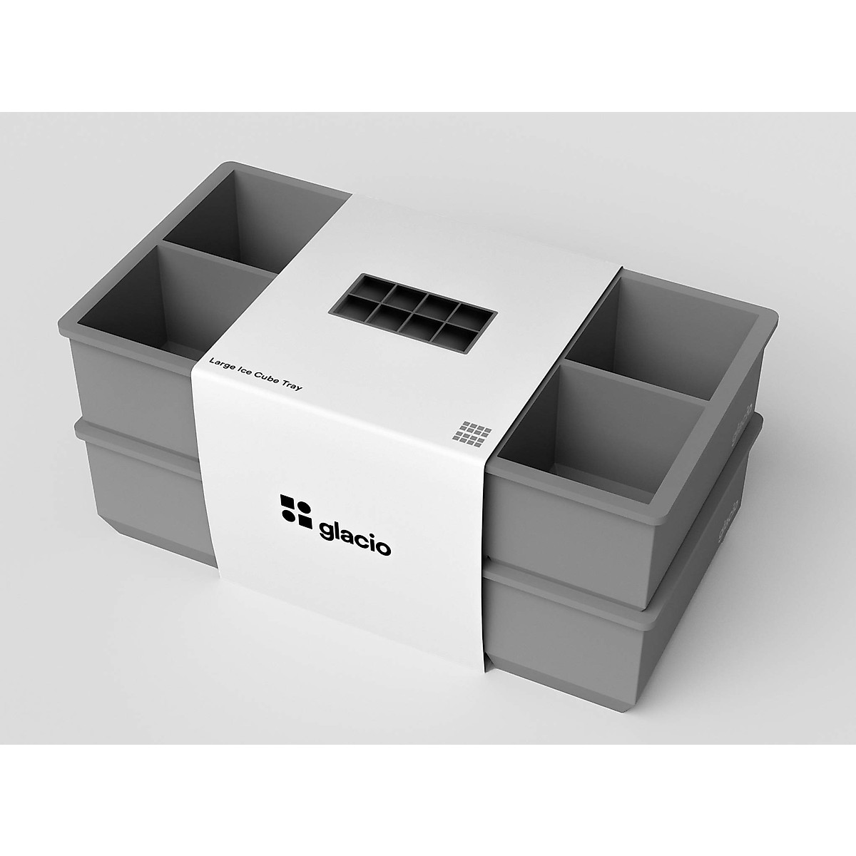 glacio Ice Cube Trays Silicone - Large Ice Tray Molds for making 8 Giant Ice Cubes for Whiskey - 2 Pack