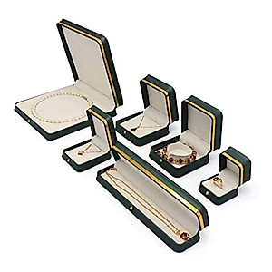 JunningGor Blackish Green Premium Leather Box Wedding Jewelry Set Display Case Storage Holder (For Pearl Necklace)