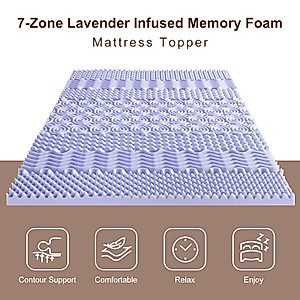 UniPon 3 Inch Egg Crate Memory Foam Mattress Topper, Lavender Infused Mattress Topper, 7 Zones Memory Foam Bed Topper, CertiPUR-US Certified (Queen)