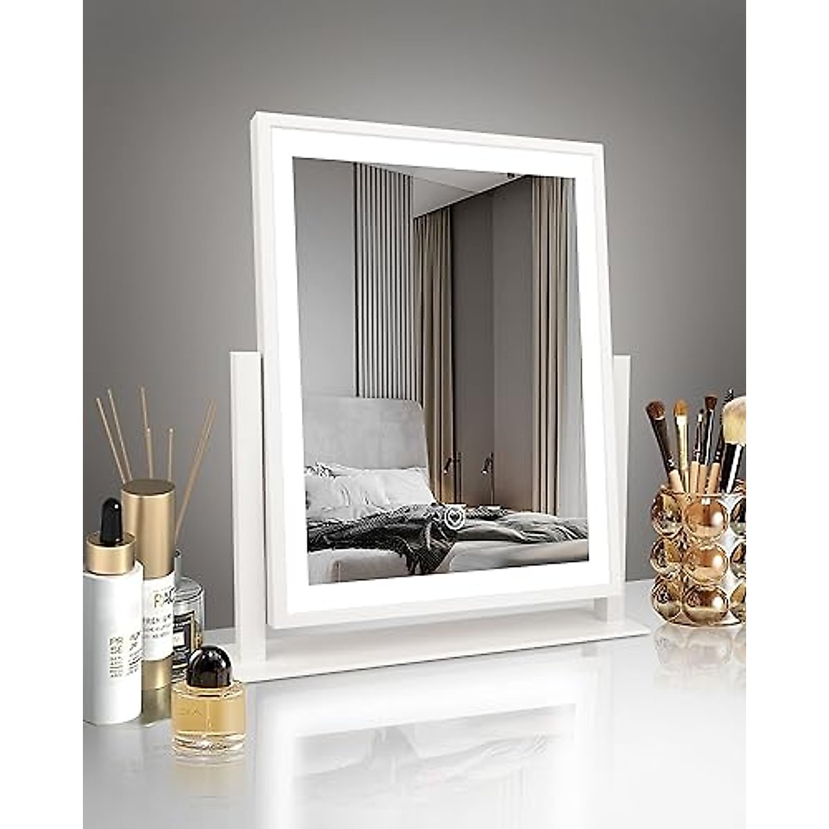 GANAIHQGROWING Classic Vanity Mirror with Lights,13 in Tabletop Lighted Makeup Mirror LED Lights for Over Sink, Smart Touch Control, Stepless Dimmable 3 Colors Lighting Modes