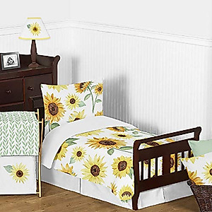 Sweet Jojo Designs Yellow, Green and White Sunflower Boho Floral Foldable Fabric Storage Cube Bins Boxes Organizer Toys Kids Baby Childrens - Set of 2 - Farmhouse Watercolor Flower
