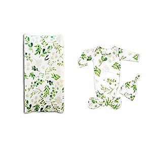 Baby Green Leaf Diaper Changing Pad Cover and Newborn Girl and boy Photo Props: 1 Dress and 1 hat
