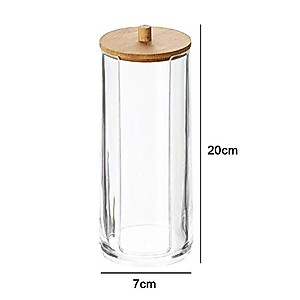 1 PK Transparent Acrylic makeup Pad Holder with Wood Lid Makeup Pads Dispenser Container Holder Apothecary Jars Bathroom Clear Plastic Bottle Rounds Organizer Storage Display Rack Cosmetic Pad