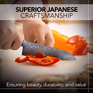 JCK Original Kagayaki Japanese Chef’s Knife, KGR-2 Professional Santoku Knife, Traditional Hammer Forged R-2 Damascus Steel with Ergonomic Linen Micarta Handle, 6.8 inch