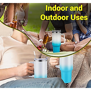 RAHATBEE 40 oz Tumbler with Handle and Straw Lid, 100% Leak-Proof Travel Coffee Mug, Reusable Stainless Steel Insulated Cup for Beverages, Keeps Cold for 34Hrs or Hot for 12Hrs (White-Blue)