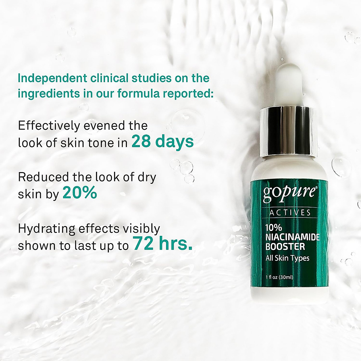 goPure 10% Niacinamide Serum Booster - Redness Reducing Skin Care, Reduces the Look of Skin Discoloration and Large Pores in Soothing Formula with Natural Extracts to Even Skin Tone - 1 fl oz