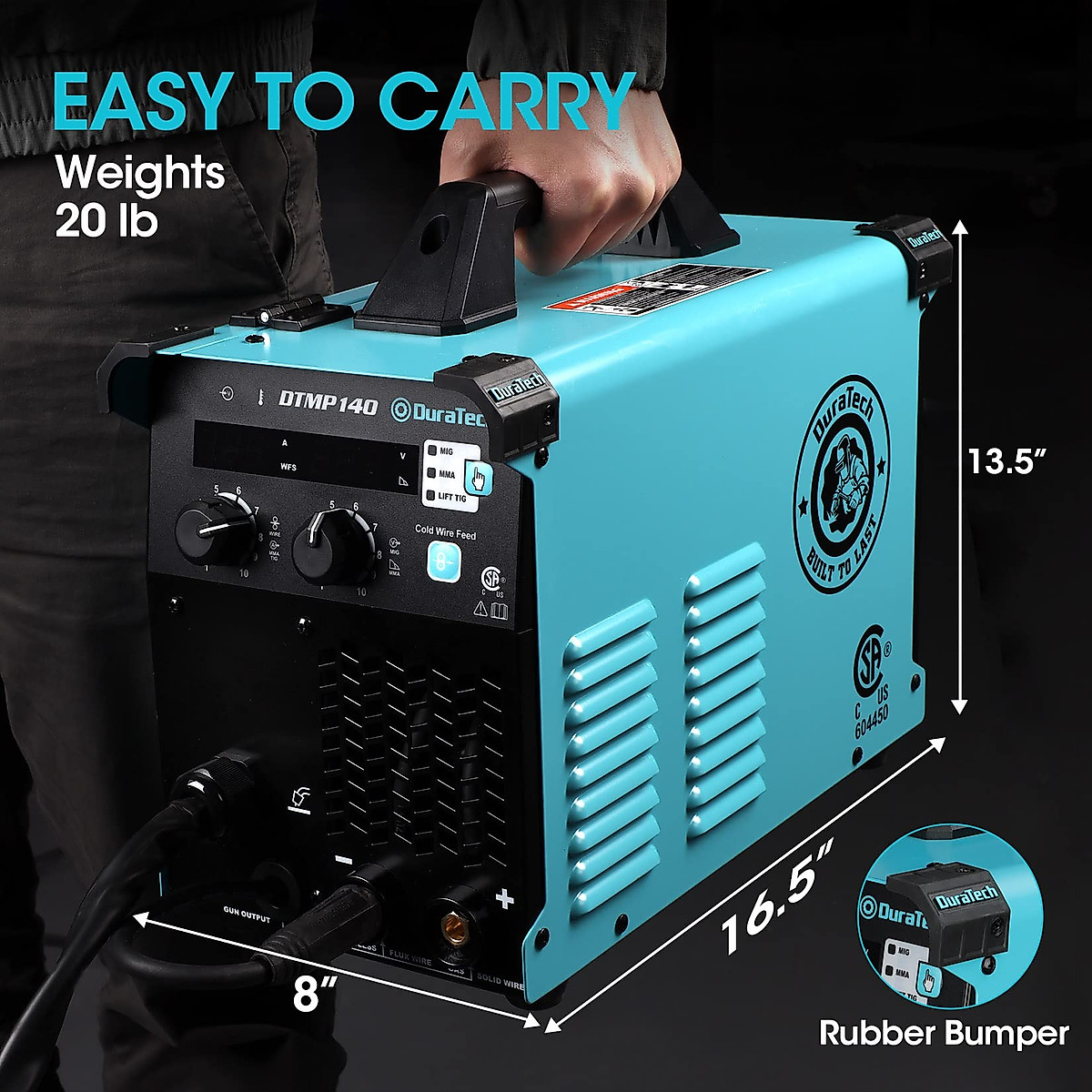 DURATECH 140Amp MIG Welder, 120V Flux Core Welder MIG/Lift TIG/Stick 3-in-1Welding Kit with Cold Wire Feed, Welding Gun and 15A to 20A Plug Adapter, Portable Smart Welding Machine IGBT Inverter Welder