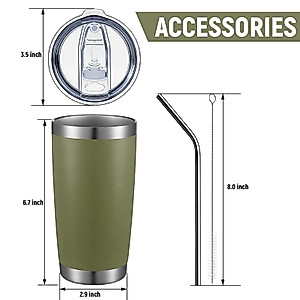 COMOOO 20oz Double Wall Vacuum Insulated Travel Mug, Stainless Steel Tumbler with Lid and Straw Durable Powder Coated Insulated Coffee Cup for Cold & Hot Drinks（Army Green, 1 Pack）