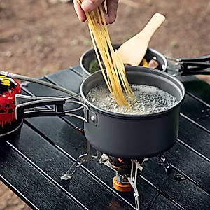 G4Free 11PCS/13PCS Camping Cookware Mess Kit Hiking Backpacking Picnic Cooking Bowl Non Stick Pot Pan Knife Spoon Set(11PCS Black)
