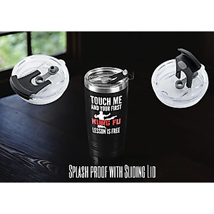 Onebttl Kung Fu Gifts For Men Women, Gifts for Kung Fu Lover, Touch Me and Your First Kung Fu Lesson is Free 20 oz Stainless Steel Insulated Tumbler with Straw, Lid