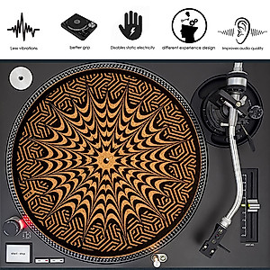 TazStudio Premium slipmat - Cork Turntable Mat [4mm Thick] for Better Sound Support on Vinyl LP Record Player - Cork mat Original Art Design - Psychedelic Geometric Mix Pattern Art-m1