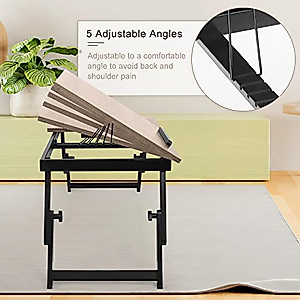 JMLHMXC Bamboo Laptop Desk Bed Tray Table Adjustable Table for Computer Tilting Top Foldable Leg with Drawer