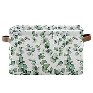 Eucalyptus Leaves Storage Basket Bins Decorative Toy Laundry Basket Organization with Handles for Living Room Clothes Nursery Closet Shelf Playroom,1 pcs