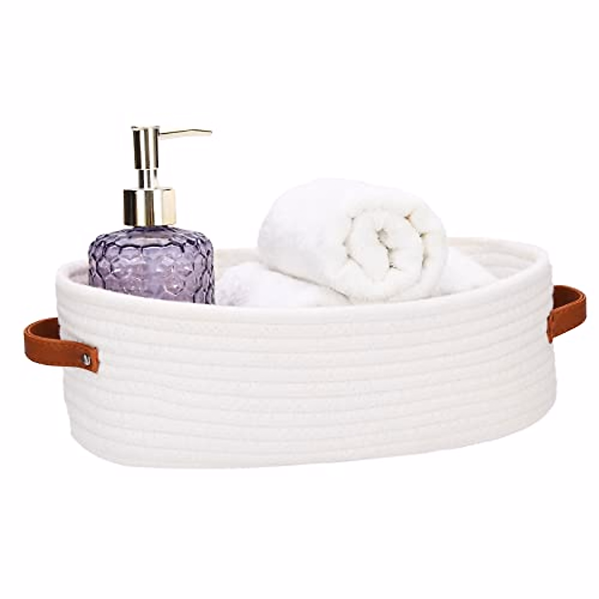 HLWDFLZ Bathroom Countertop Organizer Basket, Cotton Rope Woven Storage Basket Toilet Paper Decorative Basket for Bathroom, Bedroom, Living Room, Entryway (Off White)