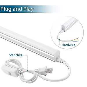 Barrina (Pack of 8) LED T5 Integrated Single Fixture, 4FT, 2200lm, 5000K, 20W, Utility Shop Light, Ceiling and Under Cabinet Light, ETL Listed, with Built-in ON/Off Switch