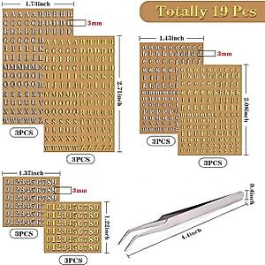 18 Sheets Small Letter Stickers for Resin,Mini Gold/Silver Letter Stickers Metallic Alphabet Number Stickers for Nail Art Epoxy Resin Crafts,Glitter Self Adhesive DIY Scrapbook Stickers with Tweezers