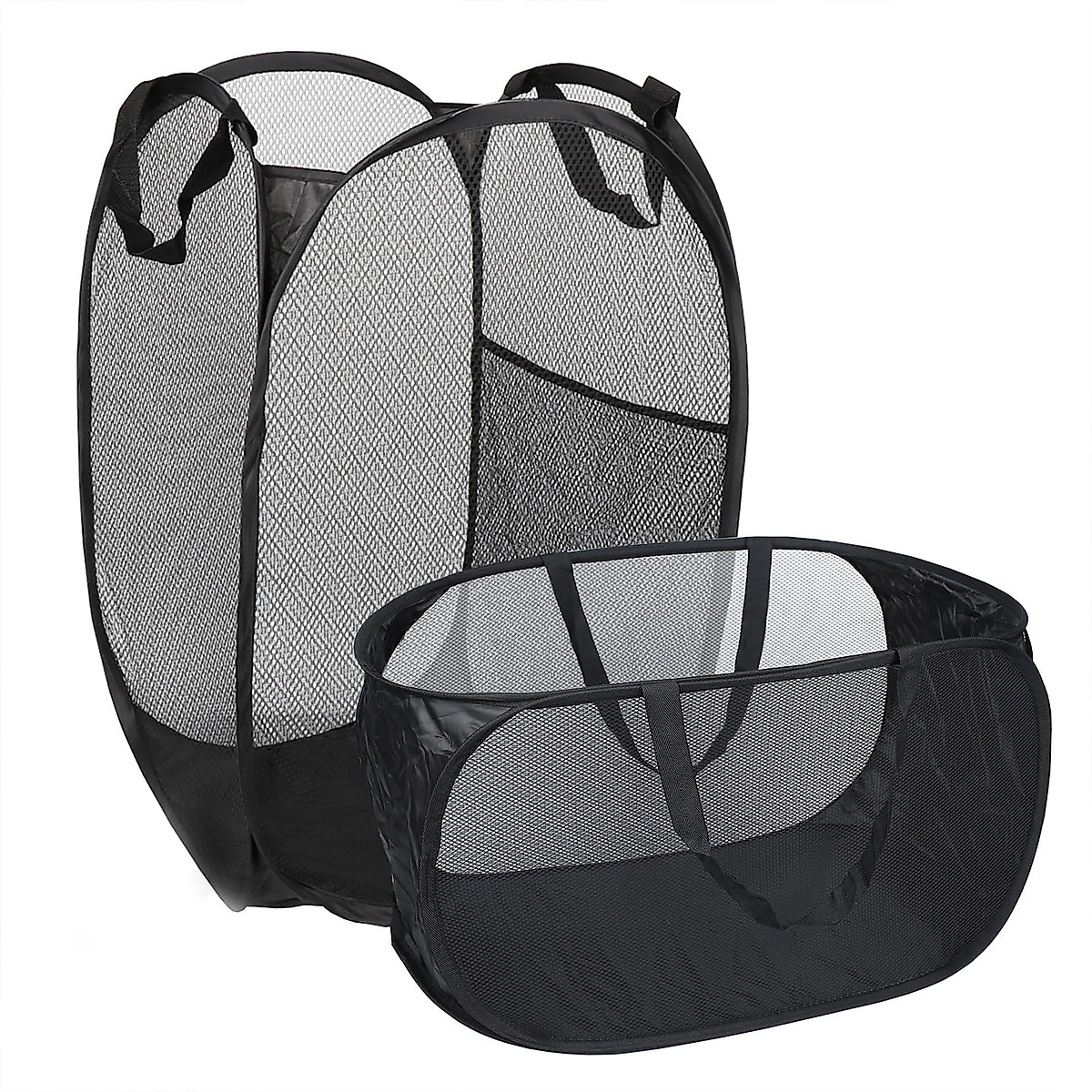 Pop-Up Hampers for Laundry Hamper Mesh Laundry Hamper Foldable Laundry Basket (2Pcs, Black)
