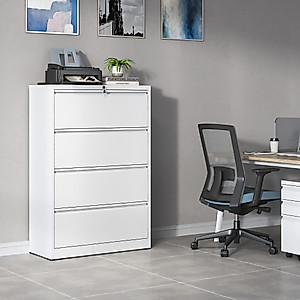 BIZOEIRON 4 Drawer Lateral File Cabinet and 2 Drawer File Cabinet with Lock, White