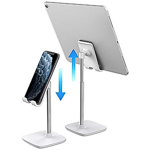 Aduro Elevate Phone & Tablet Holder Stand, Adjustable Height Cell Phone Stand Holder for Desk Compatible with iPhone iPad Galaxy All Phones & Tablets (White)