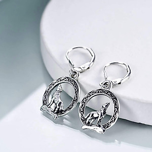 YFN Viking Wolf Dangle Drop Earrings Sterling Silver Norse Celtic Wolf Moon Earrings for Women (Wolf Earrings)