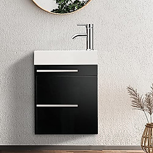 Spurgehom 16" Bathroom Vanity W/Sink Combo for Small Space, Wall Mounted Bathroom Cabinet Set with Chrome Faucet Pop Up Drain U Shape Drain