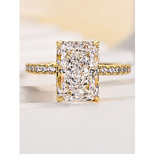 Effinny 3.5ct Radiant Cut Engagement Ring for Women,Yellow Gold Plated Sterling Silver Simulated Diamond White Sapphire Promise Ring(Size:7)