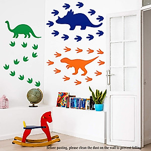AIEX 6Pcs Dinosaur Wall Decals Dinosaur Footprints Stickers for Boys Girls Bedroom/Nursery/Classroom Decoration (Blue, Orange, Green)