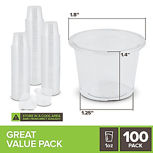 Stock Your Home 100 Pcs Clear Commercially Compostable Shot Glasses 1 oz, Plant Based Eco Disposable Shot Cups for Jello, Sauce, Condiments, Environmentally Friendly