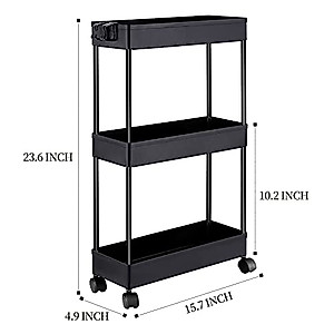 DILUOOU Slim Rolling Storage Cart, 3 Tier Bathroom Rolling Utility Cart, Slide Out Storage Organizer with Wheels for Kitchen Bathroom Laundry Narrow Places