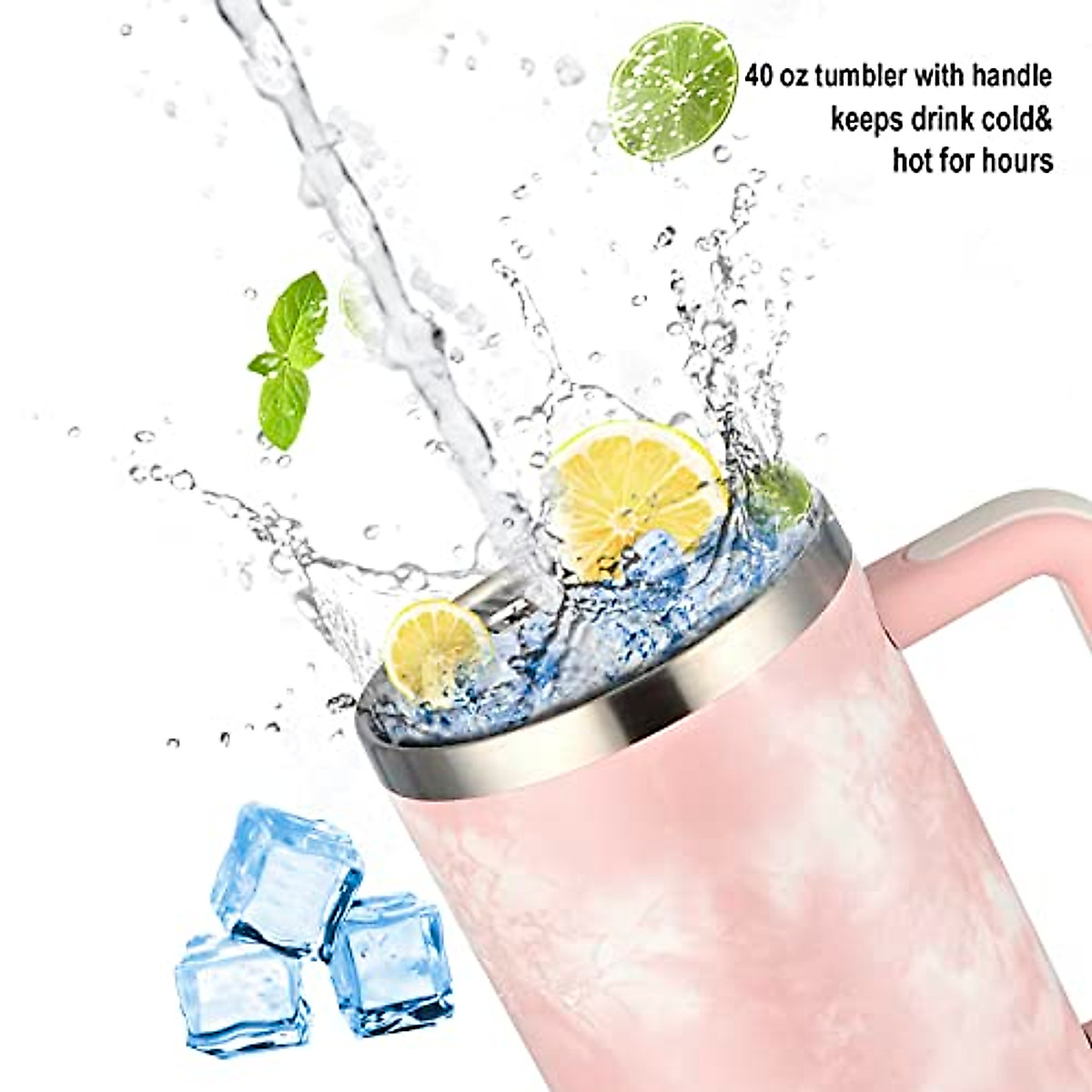 40 oz Tumbler with Handle and Lid Straw,Insulated Tumblers Stainless Steel Water Bottles,Travel Coffee Mug for Hot and Cold,BPA Free (Rainbow Light Purple)