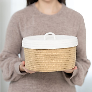 Auguste Round Basket with Lid - Set of 3 Storage Baskets with Lid - Decorative Storage Basket With Lid, Woven Basket with Lid, Cute Cotton Rope Basket, Multi-Purpose Cotton Rope Storage Basket