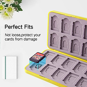 PERFECTSIGHT switch game card witch 12 or 24 or 48 slot holder (Yellow Pika, 24 Slots)