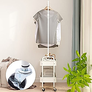 DYRABREST Simple Design 2-In 1 Garment Rack with Wheels Clothing Rack With 2 Tier Metal Basket Clothes Organizer Rack Laundry Cart with Hanging Rack for Home Bedroom (White)