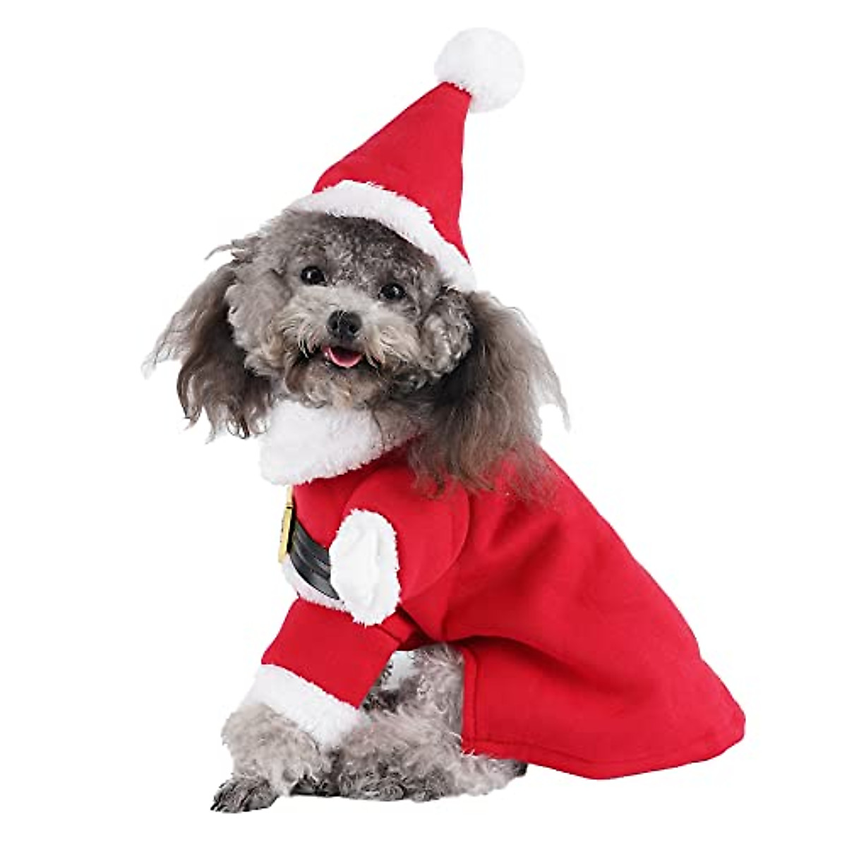 Yoption Christmas Santa Claus Dog Cat Costume with Hat, Funny Pet Christmas Cosplay Winter Warm Coat Clothes Outfit Apparel (S)