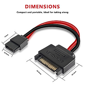 MEIRIYFA SATA 15-Pin Male to SATA 6-Pin Female Slimline Power Adapter Cable SATA 15 Pin to 6 Pin Power Adapter Cable (2 Pack)