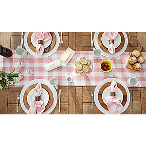 DII Buffalo Check Collection, Classic Farmhouse Table Runner, 14x72, Pink & White