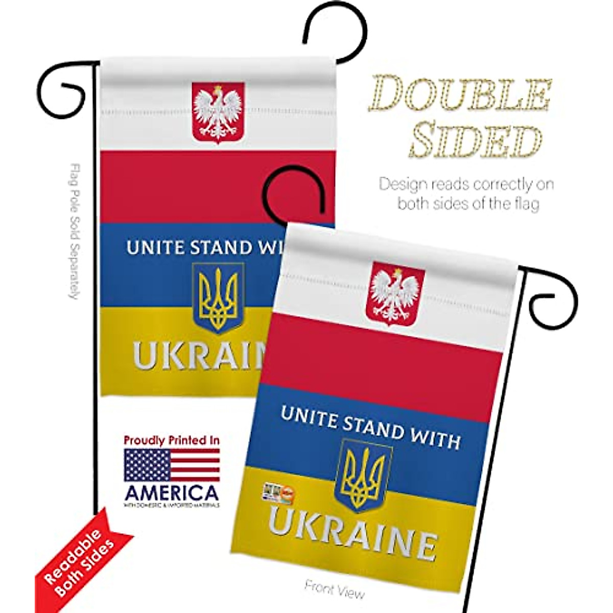 Ukraine Flag Poland Stand with Ukraine Garden Flag Pack Support Cause Ukrainian Applique House Decoration Banner Small Yard Gift Double-Sided, Made in USA