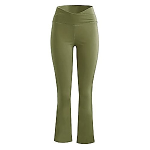 Womens Bootcut Yoga Pants Womens Tees Loose Fit Stretch Pants for Women Leggings Straight Leg Dress Pants for Women Cropped Dog Athletic Leggings for Women with Pockets Sale Clearance D-Green