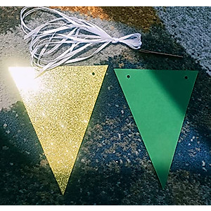 Graduation Party Decorations Green Gold 2023/St. Patrick’s Day Decorations/Birthday Party Decorations Green Gold 2pcs Glitter Gold Green Triangle Banners/Christmas Decorations/Spring Summer Party