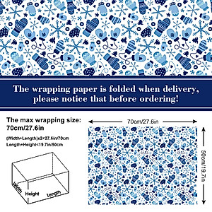 AnyDesign 12 Sheet Christmas Wrapping Paper Blue White Winter Gift Wrap Paper Bulk Snowman Snowflakes Xmas Tree Art Paper, 27.6 x 19.7 Inch, Folded Flat