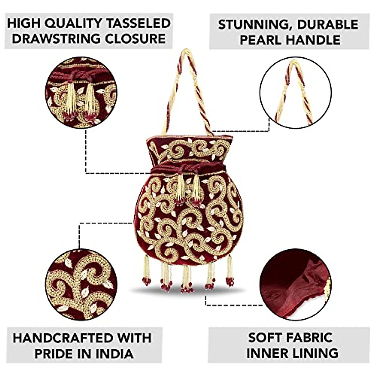 Aheli Potli Bags for Women Evening Bag Clutch Ethnic Bride Purse with Drawstring (P61M)