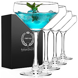 Chouggo Coupe Cocktail Glasses Set of 4, Hand Blown Premium Crystal Martini Glasses for Bar, Martini, Cosmopolitan, Manhattan, Gimlet, Pisco Sour - 12Oz, Clear