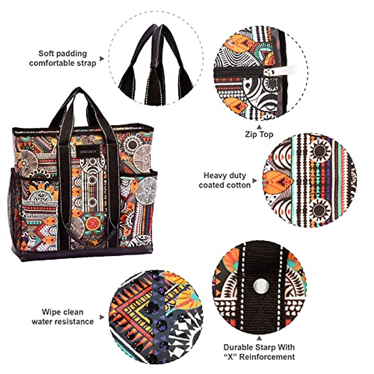 DEMOMENT Water Resistance Large Canvas Utility Tote Bag,Work Teacher Nurse Shoulder Women Bag(Tribal)