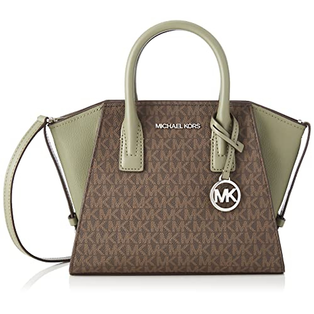 Michael Kors Avril Small Leather Top Zip Satchel Crossbody Brown MK Army Green