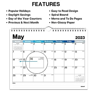 Dunwell Wall Calendar 2023 - (8.5x11, Blue Shades) Office Calendar 2023, Spiral Bound Hanging Calendar for Wall or Desk, Monthly Calendar 8.5 x 11