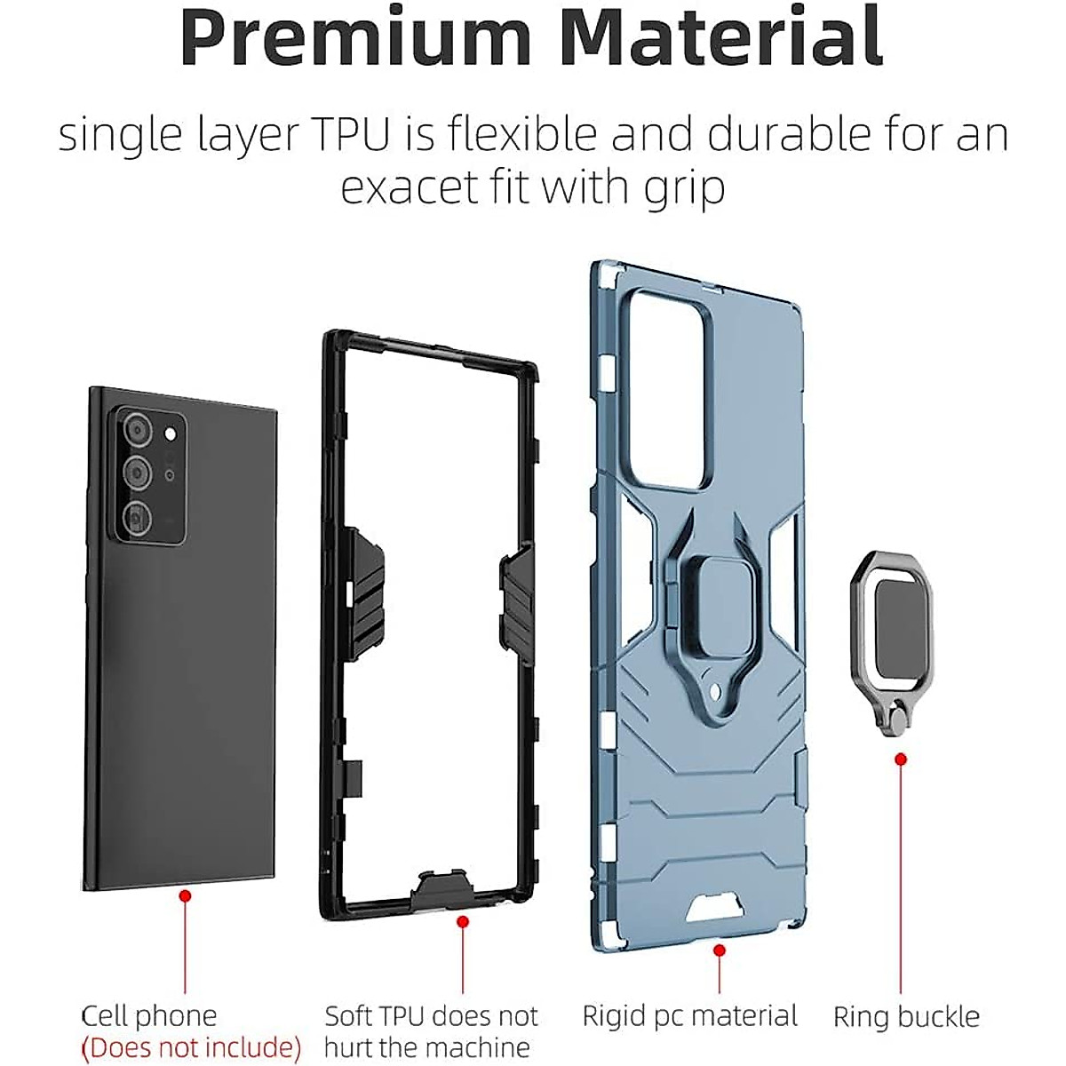 AKABEILA Case for Samsung Galaxy A14 5G Shockproof Silicone Phone Case Heavy Duty Full Body Armour Dual Layer Protective Cover with Finger Ring Kickstand [Support Magnetic Car Mount]